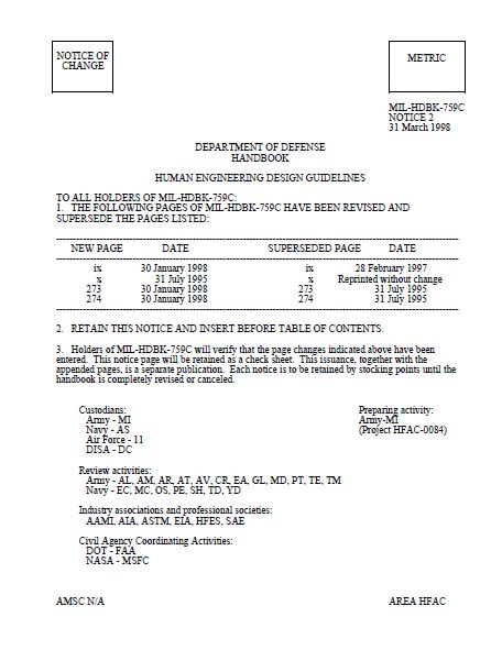 DoD Handbook- Human Engineering Design Guidelines (notice of change ...