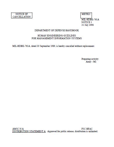 DoD Handbook- Human Engineering for Management Information Systems ...