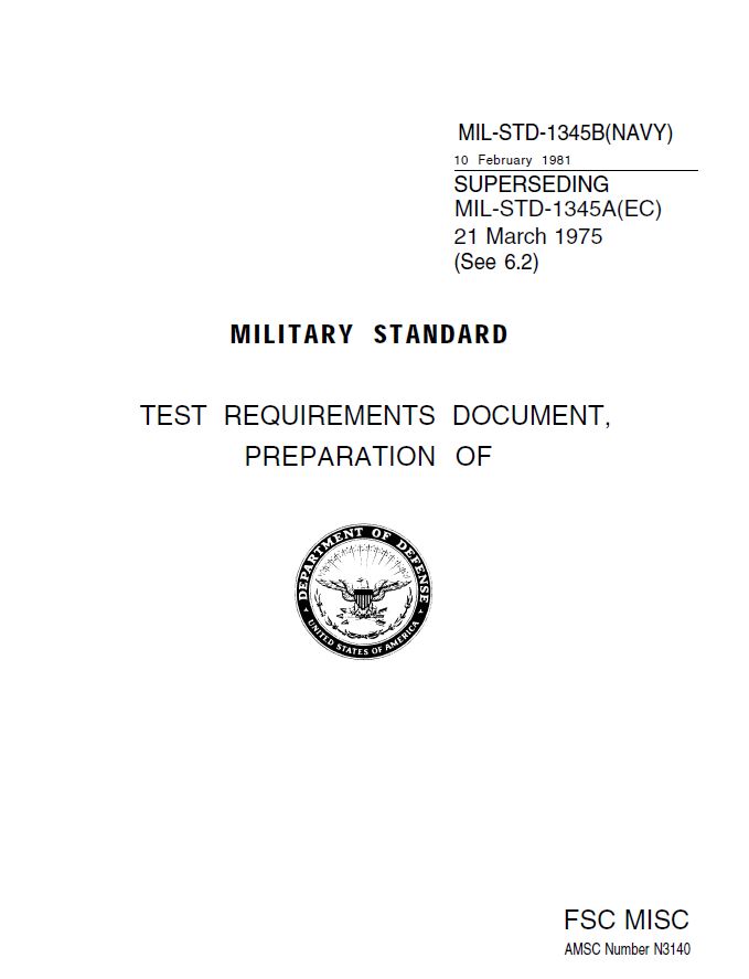 MIL STD- Test Requirements Document (Preparation of) | SE Goldmine