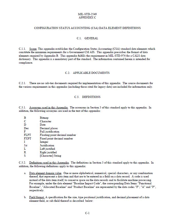 MIL STD- Configuration Status Accounting (CSA) Data Element Definitions ...