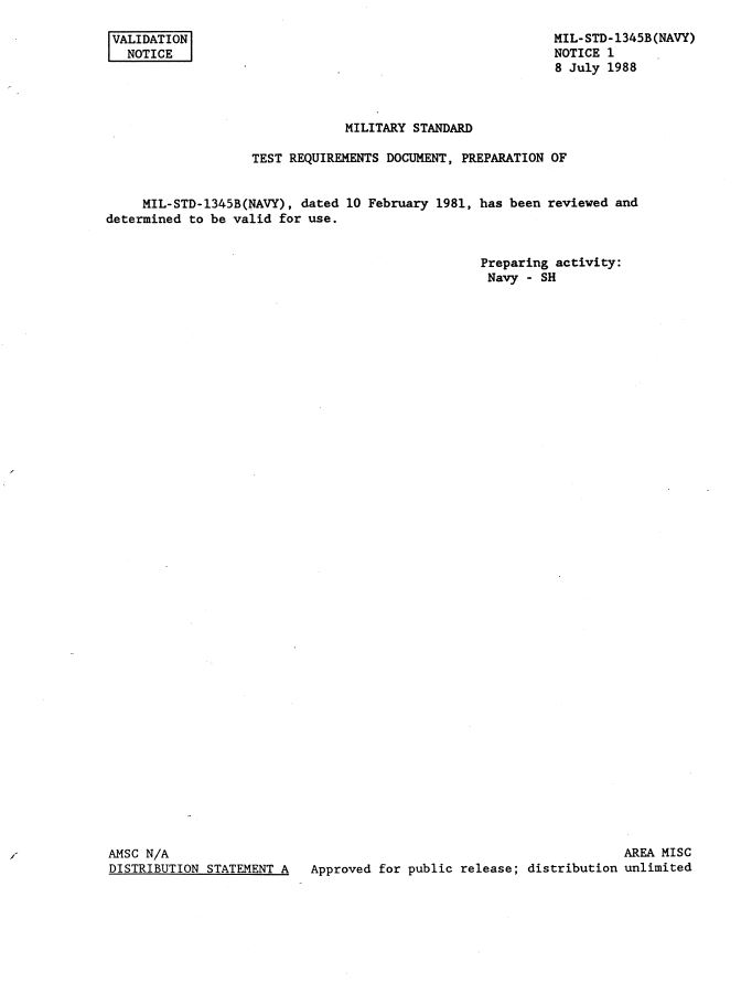 MIL STD- Test Requirements Document, Preparation of (Validation of ...