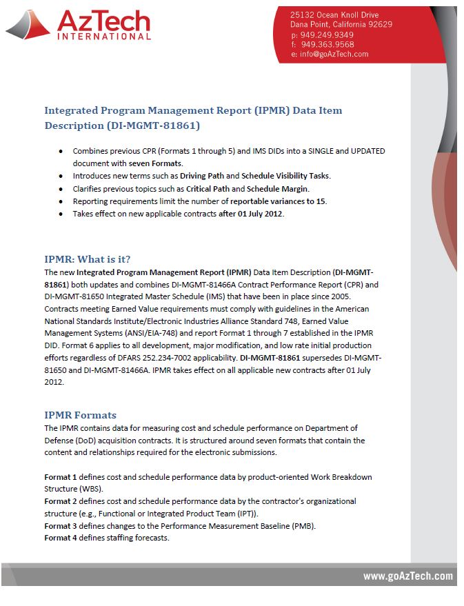Integrated Program Management Report (IPMR) | SE Goldmine