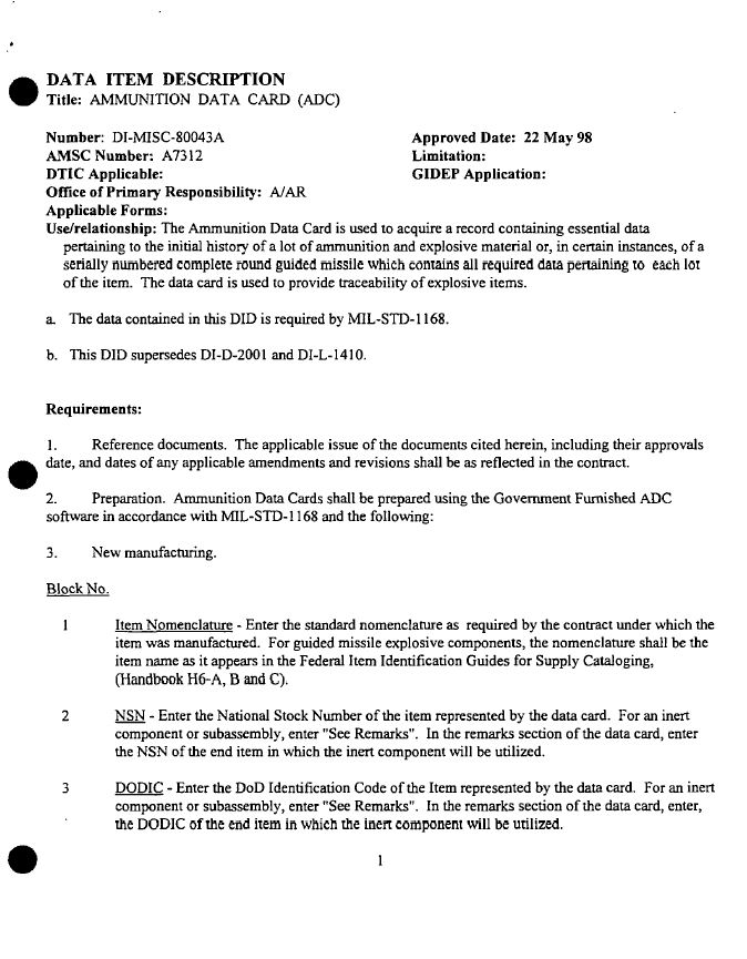 DID- Ammunition Data Card (ADC) | SE Goldmine