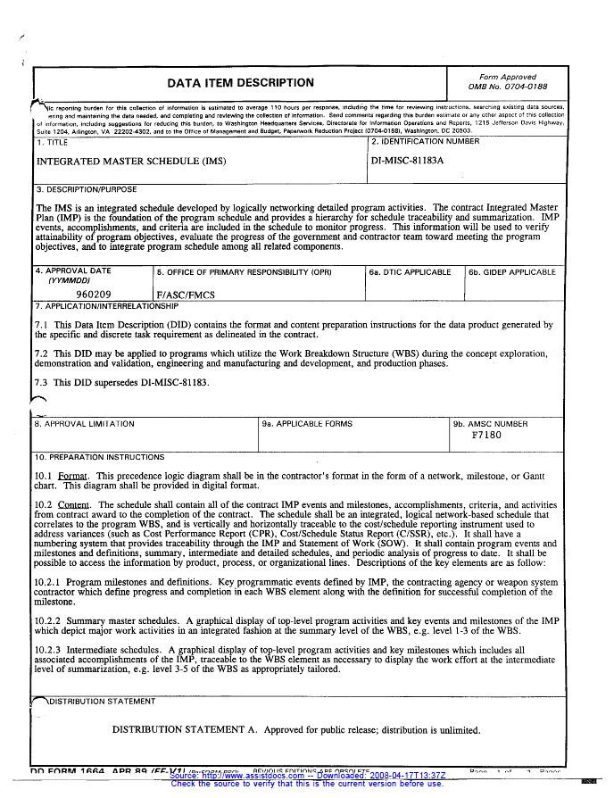 DID-Integrated Master Schedule (IMS) | SE Goldmine