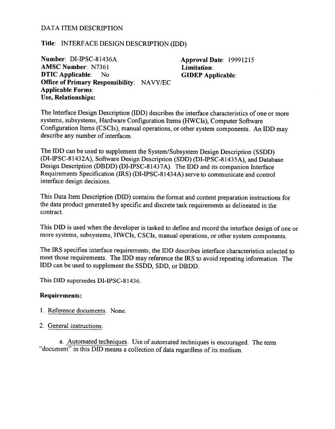 DID- Interface Design Description (IDD) | SE Goldmine