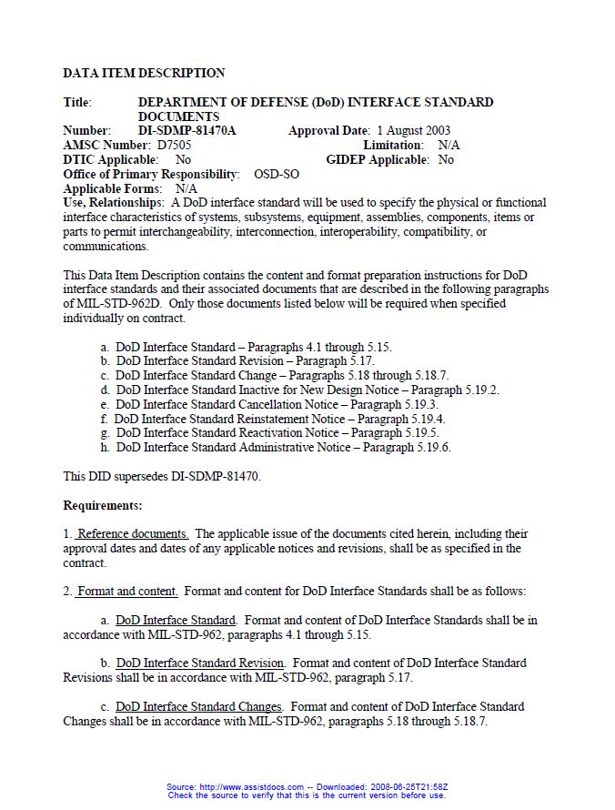 DID- Department of Defense (DoD) Interface Standard | SE Goldmine