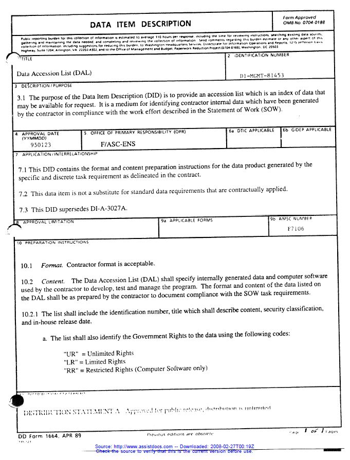 DID- Data Accession List (DAL) | SE Goldmine