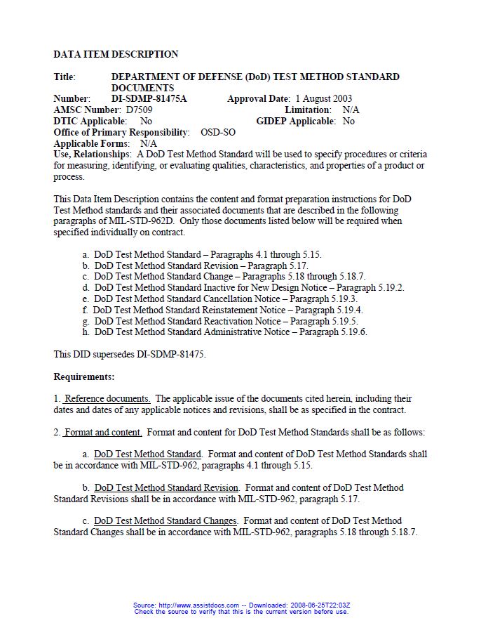 DID- Department of Defense (DoD) Test Method Standard | SE Goldmine