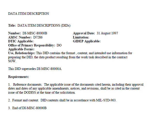 Data Item Descriptions (DIDs) | SE Goldmine