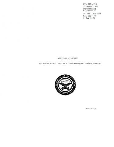 MIL STD- Maintainability Verification, Demonstration, Evaluation (1973 ...