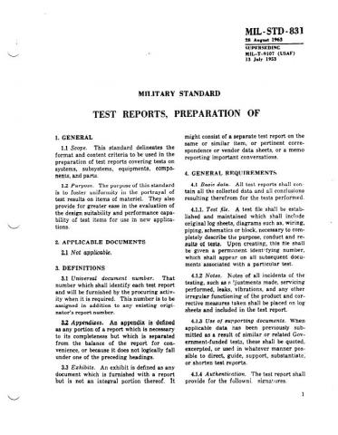 MIL STD- Test Reports (preparation of) | SE Goldmine
