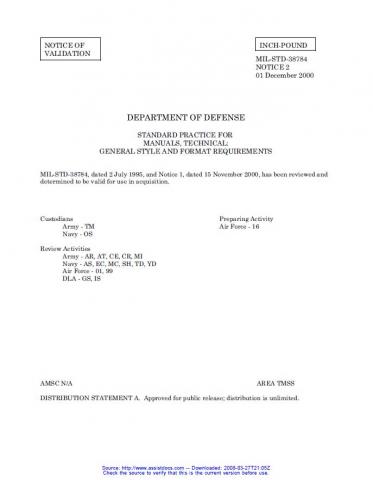 MIL STD- Standard Practice for Manuals, Technical General Style and ...