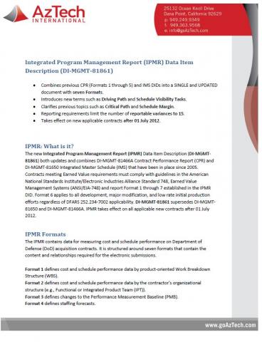 Integrated Program Management Report (IPMR) | SE Goldmine