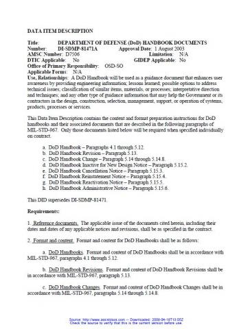 DID- Department of Defense (DoD) Handbook Documents | SE Goldmine