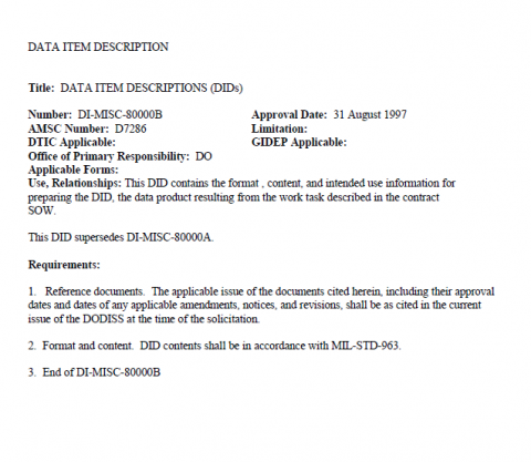 Data Item Descriptions (DIDs) | SE Goldmine
